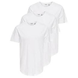 Only & Sons Rundhalsshirt ONLY & SONS "ONSMATT LONGY SS TEE 3-PACK", Herren, Gr. L, wei&szlig;, Single Jersey, Obermaterial: 100% Baumwolle, unifarben, relaxed fit normal, Rundhals, Shirts Rundhalsshirt, Baumwolle, lang geschnitten