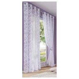 Gardine OTTO HOME "Tanaro" Gr. 4, wei&szlig;, B:140cm H:245cm, Voile, Polyester, Gardinen, Gardine, 2-er Set, mit Schlingen-Motiv bedruckt, Polyester