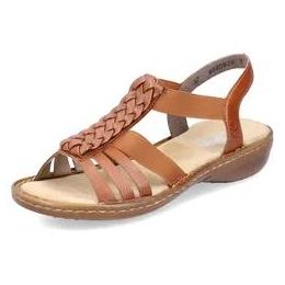 Riemchensandale Rieker, Damen, Gr. 37, braun (cognac), Lederimitat, Flechtoptik, unifarben, Schuhe Riemchensandale, Sommerschuh, Sandalette, Keilabsatz, mit Stretchb&auml;nder
