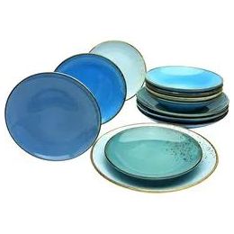 Tafelservice Creatable "Geschirr-Set NATURE COLLECTION Aqua", blau, 12 Stk., Steinzeug, Geschirr-Sets, Tafelservice, Teller Set, Service, 12 Teile, f&uuml;r 4 Personen