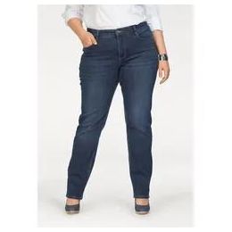 Bequeme Jeans MAC "Stella", Damen, Gr. 48, L&auml;nge 32, blau (busy blau used), Denim/Jeans, Obermaterial: 97% Baumwolle, 3% Elasthan, Abriebeffekte, comfort fit kn&ouml;chellang, Jeans, Gerader Beinverlauf