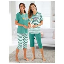 Schlafanzug Comtessa, Damen, Gr. 44/46, gr&uuml;n (gr&uuml;n, gr&uuml;n, geringelt), 100% Baumwolle, Homewear-Sets Schlafanzug