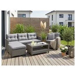 Gartenlounge-Set Konifera "Cordoba", grau (graubraun, graubraun), Loungeset Cordoba, Polyrattan, Sitzm&ouml;bel-Sets, Polyratten, Stahl, Tischplatte aus Nonwood, geeignet f&uuml;r 4 Personen, Topseller