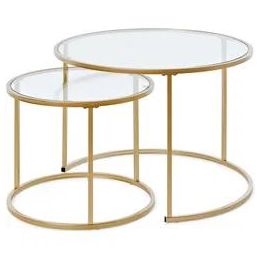 Couchtisch Jahnke, gold (klarglas, gold, goldoptik, klarglas), B:73,4cm H:50cm T:73,4cm, Tische, Couchtisch, Couchtisch, Beistelltisch, Nachttisch in edlem Look