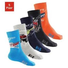 H.I.S. Socken H.I.S, M&auml;dchen, Gr. 39-42, bunt (schwarz, grau, orange, marine, blau), Baumwolle, Elasthan, Polyamid, uni und gemustert, elastisch, Socken Socken Str&uuml;mpfe Lange Socke, mit Automotiven