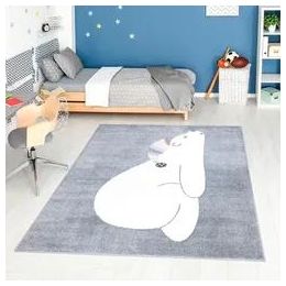 Kinderteppich Carpet City "ANIME921", grau, B:190cm H:11mm L:280cm, Polypropylen (PP), Teppiche, Kinderteppich, Kinderzimmer Teppich Modern mit Mond, Blumen, Wolken, Creme, Multi