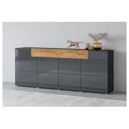 Sideboard OTTO HOME "Toledo,Breite 208cm,moderne Kommode mit dekorative Fr&auml;sungen,grifflos", schwarz (antrazit matt, antrazit hgl, alteiche), B:208cm H:83,5cm, ABS-Kunststoff, FSC-zertifizierter Holzwerkstoff, MDF, Melamin, Metall, Sideboards, Sideboard, Kombikommode mit viel Stauraum, Einlegeb&ouml;den verstellbar, Topseller
