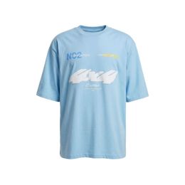 T-Shirt "Upscale by Mister Tee Motorsport Heavy Oversize Sleeve Tee", Damen, Gr. L, balticblau, 100% Baumwolle, UPSCALE BY MISTER TEE, bedruckt, oversize, Rundhals, Shirts T-Shirt