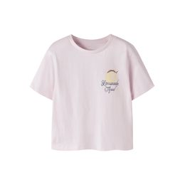 T-Shirt name it "NMFJAYSLINE SS NREG TOP BOX", M&auml;dchen, Gr. 104, cradle pink, Jersey, Obermaterial: 100% Baumwolle, bedruckt, regular fit normal, Rundhals, Shirts T-Shirt, Baumwolle, regular fit