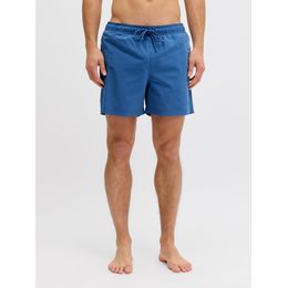 Jack & Jones Badeshorts JACK & JONES "JPSTMAUI WAVE LOGO SWIM SHORTS SN", Herren, Gr. XS, N-Gr, delft, Web, Polyester, unifarben, Badehosen Badeshorts, Kunstfaser, normal geschniten