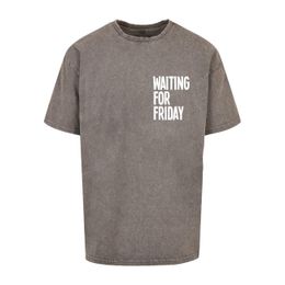 T-Shirt MisterTee "MisterTee Waiting For Friday Acid Washed Heavy Oversize Tee", Damen, Gr. M, asphalt, 100% Baumwolle, bedruckt, oversize, Rundhals, Shirts T-Shirt