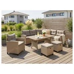 Gartenlounge-Set Konifera "Keros Premium", beige (beige meliert), Polyrattan, Sitzm&ouml;bel-Sets, Gartenm&ouml;bel-Set, Ecklounge, Polyrattan, Stahl, geeignet f&uuml;r 8 Personen, inkl. Auflagen, Topseller