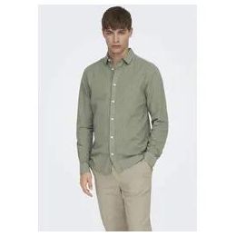 Only & Sons Langarmhemd ONLY & SONS "ONSCAIDEN LS SOLID LINEN SHIRT NOOS", Herren, Gr. XL, N-Gr, gr&uuml;n (swamp), Web, Obermaterial: 55% Baumwolle, 45% Leinen, unifarben, slim fit normal, Rundhals, &Auml;rmel mit &Auml;rmelschlitz 2-Knopf-Manschette, Hemden, Baumwollmischung mit Leinen, slim fit