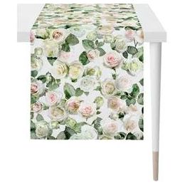 Tischl&auml;ufer Apelt "1624 Summergarden, Sommerdeko, Sommer", bunt (wei&szlig;, gr&uuml;n, rosa), B:48cm L:140cm, Baumwolle, Tischdecken, Digitaldruck