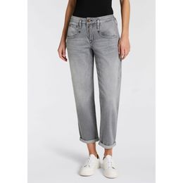 Boyfriend-Jeans Herrlicher "Shyra Tap Denim Grey Light Stretch", Damen, Gr. 27, N-Gr, grau ash, Denim/Jeans, Obermaterial: 98% Baumwolle, 2% Elasthan, gerade 7/8-L&auml;nge, Jeans, High Waist mit Umschlagsaum