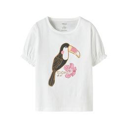 T-Shirt name it "NMFHONEIA SS TOP BOX", M&auml;dchen, Gr. 104, hellwei&szlig; print:toucan, Jersey, Obermaterial: 95% Baumwolle, 5% Elasthan, bedruckt, normal normal, Rundhals, elastischer Bund, Shirts T-Shirt, Baumwollmischung, normal geschnitten