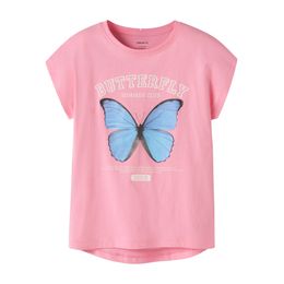 T-Shirt name it "NKFVOTIA CAPSL TOP", Jungen, Gr. 122/128, pink drink print:butterfly, Jersey, Obermaterial: 100% Baumwolle, bedruckt, loose fit normal, Rundhals, Shirts T-Shirt, Baumwolle, loose fit