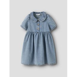 Jeanskleid name it "NMFPOPPY DNM DRESS 5011-OV H", M&auml;dchen, Gr. 104, N-Gr, medium blau denim, Denim/Jeans, Obermaterial: 100% Baumwolle, leichte Abriebeffekte, relaxed fit kurz, Rundhals, Kleider, Baumwolle, relaxed fit