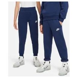 Sporthose Nike SPORTSWEAR "Nike Sportswear Club Fleece Big Kids' Joggers", M&auml;dchen, Gr. XS (116/122), N-Gr, blau (midnight navy, wei&szlig;), Obermaterial: 80% Baumwolle, 20% Polyester, Hosen Sporthose