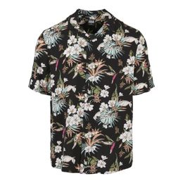 Kurzarmhemd Urban Classics "Urban Classics Herren Viscose AOP Resort Shirt", Herren, Gr. M, US-Gr&ouml;&szlig;en, schwarztropical, 100% Viskose, normal, Hemden