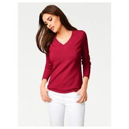 Strickpullover Heine "V-Pullover", Damen, Gr. 50, rot, 100% Baumwolle, unifarben, Pullover Strickpullover