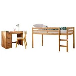 Jugendzimmer-Set OTTO HOME "Alpi", beige (gebeizt, gewachst), Schlafzimmerm&ouml;bel-Sets, Hochbett und Schreibtisch mit Stauraum, perfekt f&uuml;r kleine R&auml;ume