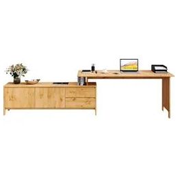 Schreibtisch OTTO HOME "Luven, aus Massivholz", beige (natur), B:170cm H:76cm T:60cm, Tische, Schreibtisch, in 2 Breiten, variable Nutzung als Schreibtisch oder Eckschreibtisch