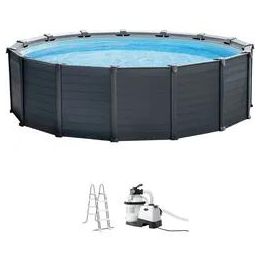 Framepool Intex "Graphite Gray Panel", blau (grau, blau, wei&szlig;), H:124cm &Oslash;:478cm, Schwimmbecken, &Oslash;xH: 478x124 cm, inkl. Sandfilter, Leiter Abdeck- und Bodenplane