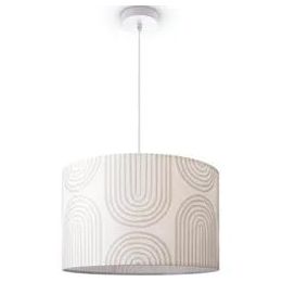 Paco Home Pendelleuchte "Hugo Pillar", wei&szlig;, &Oslash; 45,5cm H: 27cm, Leuchten, Pendelleuchte Esszimmer Wohnzimmerlampe Stoffschirm Modern Abstrakt, Pendelleuchte