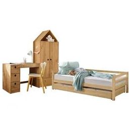 Jugendzimmer-Set OTTO HOME "Alpi", beige (gebeizt, gewachst), Schlafzimmerm&ouml;bel-Sets, Daybed, Schreibtisch mit Stauraum und Kleiderschrank in Hausoptik