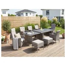 Garten-Essgruppe Konifera "Parla", braun (braun, grau), Polyrattan, Sitzm&ouml;bel-Sets, Gartenm&ouml;bel-Set, 2 der 6 Sessel sind verstellbar, Grau, Tischplatte aus Sicherheitsglas, Topseller