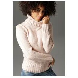 Rollkragenpullover Aniston CASUAL, Damen, Gr. 36, rosa (altrosa), Grobstrick, Obermaterial: 100% Polyacryl, unifarben, figurbetont h&uuml;ftbedeckend, breiter Bund, Pullover Rollkragenpullover