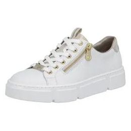 Plateausneaker Rieker, Damen, Gr. 40, gold (wei&szlig;, goldfarben), Leder, Lederimitat, Schuhe Plateausneaker, mit goldfarbenen Details, Freizeitschuh, Halbschuh, Schn&uuml;rschuh