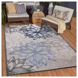 Teppich Sanat "Floral 2 Outdoor", blau (graublau), B:160cm H:6mm L:230cm, Kunstfaser, Teppiche, Teppich, In- und Outdoor geeignet, Blumen, Balkon, Terrasse, Au&szlig;enbereich