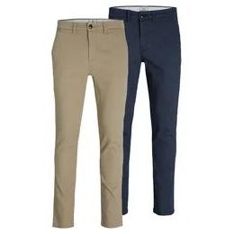 Jack & Jones Chinohose JACK & JONES "SLIM FIT MARCO 2PCS", Herren, Gr. 28, L&auml;nge 32, beige, Twill, Obermaterial: 98% Baumwolle, 2% Elasthan, schmal lang, Hosen Chinohose