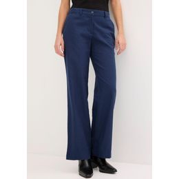 Leinenhose bonprix, Damen, Gr. 48, N-Gr, blau (dunkelblau), Leinenmischung, Obermaterial: 55% Leinen, 45% Baumwolle, unifarben, festlich, loose fit lang, Hosen, aus Leinen-Baumwoll-Mix, Loose Fit, komfortable Leibh&ouml;he