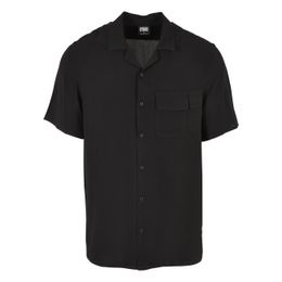 Langarmhemd Urban Classics "Urban Classics Herren Viscose Camp Shirt", Herren, Gr. M, US-Gr&ouml;&szlig;en, schwarz, 100% Viskose, unifarben, Hemden