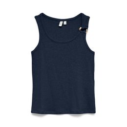 V&eacute;ro Moda Tanktop VERO MODA "VMKIKI S/L O-NECK TOP JRS BTQ", Damen, Gr. L, navy blazer detail:melange, Jersey, Obermaterial: 95% Viskose, 5% Elasthan, meliert, regular fit normal, Rundhals, Tops Tanktop, Viskosemischung, regular fit