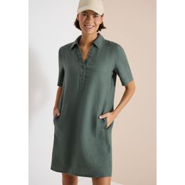 Blusenkleid Cecil, Damen, Gr. L (42), N-Gr, just khaki, Web, Obermaterial: 100% Leinen, unifarben, figurumspielend kniefrei, V-Ausschnitt, Aufschlag, Kleider Blusenkleid, Sommerkleid aus Leinen