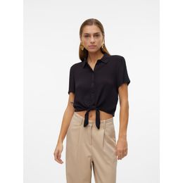 V&eacute;ro Moda Kurzarmbluse VERO MODA "VMMENNY TIE SS SHIRT WVN GA", Damen, Gr. L, schwarz, Web, Obermaterial: 100% Viskose, unifarben, relaxed fit taillenlang, Blusen, Viskose, relaxed fit