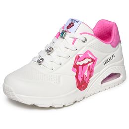 Sneaker Skechers "UNO-DIAMOND STONES", Herren, Gr. 35, wei&szlig;, rosa, Lederimitat, kontrastfarbene Details, Schuhe Sneaker, Trendsneaker, Halbschuh, Schn&uuml;rschuh mit Schmuckelemente