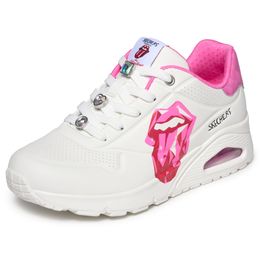 Sneaker Skechers "UNO-DIAMOND STONES", Damen, Gr. 36, wei&szlig;, rosa, Lederimitat, kontrastfarbene Details, Schuhe Sneaker, Trendsneaker, Halbschuh, Schn&uuml;rschuh mit Schmuckelemente