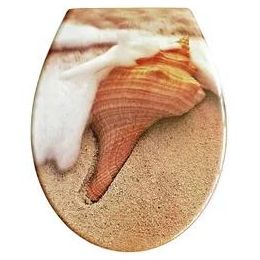 WC-Sitz ADOB "Strand", beige (beige, braun), B:37cm H:5cm L:44cm, Duroplast, Edelstahl, WC-Sitze, Absenkautomatik, zur Reinigung abnehmbar