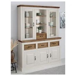 Buffet OTTO HOME "Selma", wei&szlig; (wei&szlig;, gebeizt), B:145cm H:192cm T:38cm, Glas, MDF, Massivholz, Schr&auml;nke, Buffet, aus massivem Kiefernholz, mit Griffen aus antikisiertem Metall, Topseller