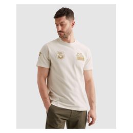 PME-Legend T-Shirt PME LEGEND "Short sleeve r-neck flat waffle jersey", Damen, Gr. 4XL, egret, Jersey, Obermaterial: 95% Baumwolle, 5% Elasthan, bedruckt, regular fit normal, Rundhals, Shirts T-Shirt, mit Logo Prints