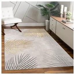 Teppich Paco Home "Tuana 218", gold, B:80cm H:15mm L:150cm, Polypropylen (PP), Teppiche, Teppich, Kurzflor, modernes Bl&auml;tter Design, Hoch-Tief-Struktur, Wohnzimmer