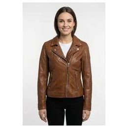 Lederjacke Mauritius "MWPaige", Damen, Gr. L, braun (cognac), Obermaterial: 100% Schafsleder. Futter: 100% Baumwolle. &Auml;rmelfutter: 100% Polyester, unifarben, regular fit kurz, eingesetzt abgesteppt, Jacken, im Biker-Style asymetrischem Rei&szlig;verschluss, Reverskragen