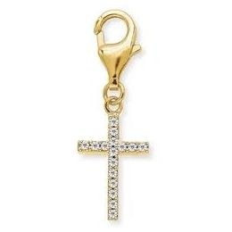 Charm-Einh&auml;nger Engelsrufer "Anh&auml;nger Einh&auml;nger Kreuz f&uuml;r Halskette Armband", gold (gelbgoldfarben, kristallwei&szlig;, kristallwei&szlig;), Charms, Damen, Silber 925 (Sterlingsilber), mit Zirkonia (synth.)