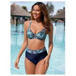 Balconette-Bikini feel good, Damen, Gr. 42, Cup D, bunt (marine, smaragd, bedruckt), Elasthan, Polyamid, Bikini-Sets Balconette-Bikini