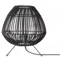 Paco Home Tischleuchte "PIRU", schwarz, &Oslash; 31cm H: 33,5cm, Leuchten, Rattan Boho Style Dreibein Natur Nacht E27, Tischleuchte